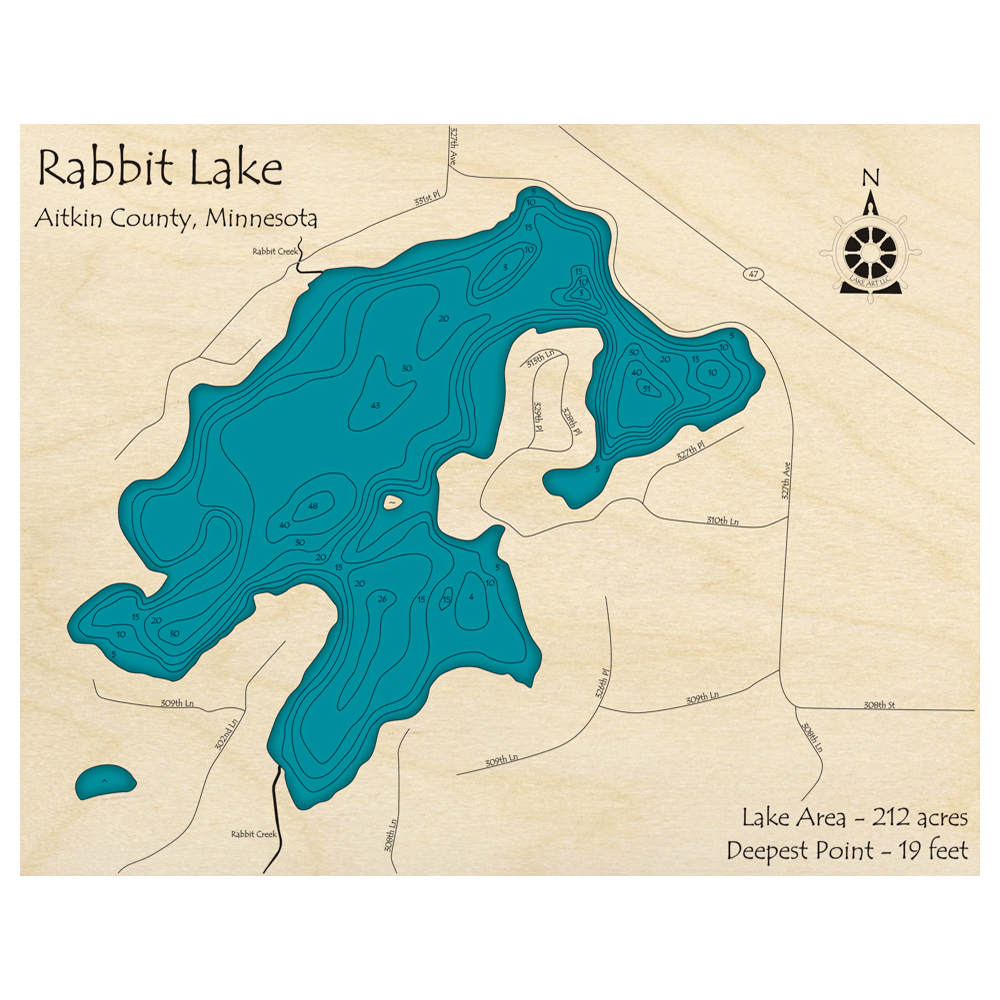 Rabbit Lake, Minnesota 3D Custom Wood Map – Lake Art LLC