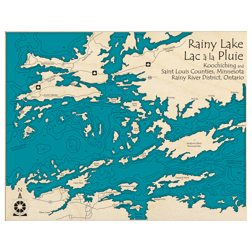 Rainy Lake (ON, MN) 3D Custom Wood Map – Lake Art LLC
