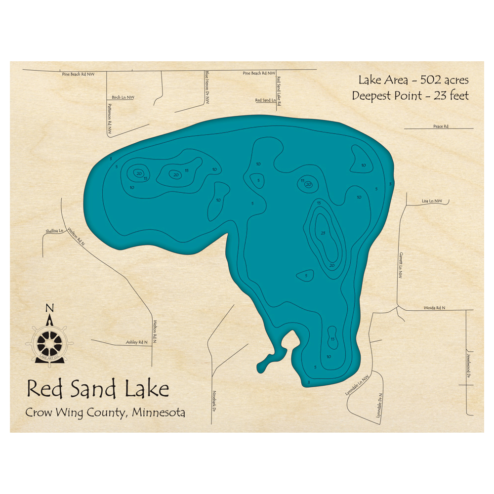 Red Sand Lake, Minnesota 3D Custom Wood Map – Lake Art LLC