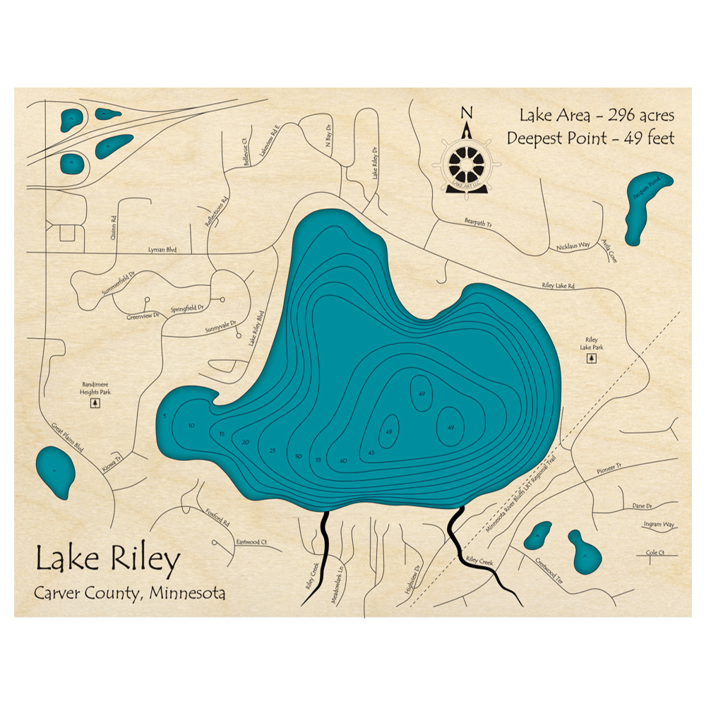 Lake Riley, Minnesota 3D Custom Wood Map – Lake Art LLC