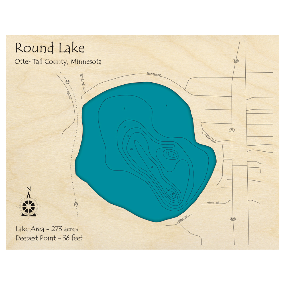 Round Lake, Minnesota 3D Custom Wood Map – Lake Art LLC