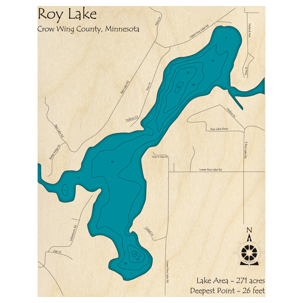 Roy Lake, Minnesota 3D Custom Wood Map – Lake Art LLC