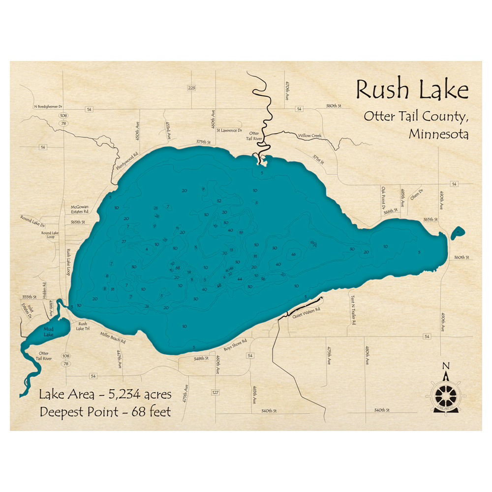 Rush Lake, Minnesota 3D Custom Wood Map – Lake Art LLC