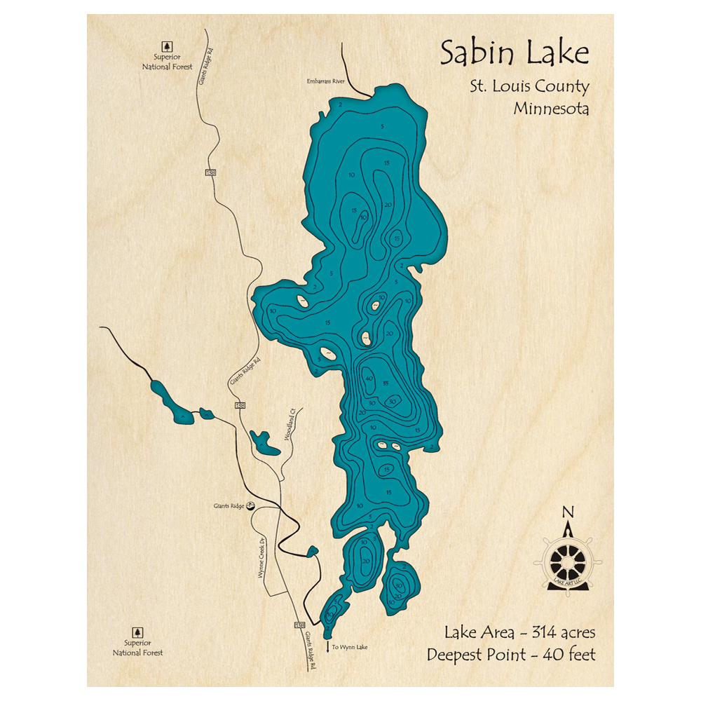 Sabin Lake, Minnesota 3D Custom Wood Map – Lake Art LLC
