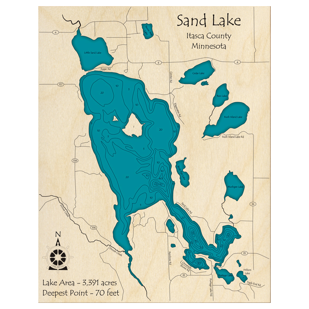 Sand Lake, Minnesota 3D Custom Wood Map – Lake Art LLC