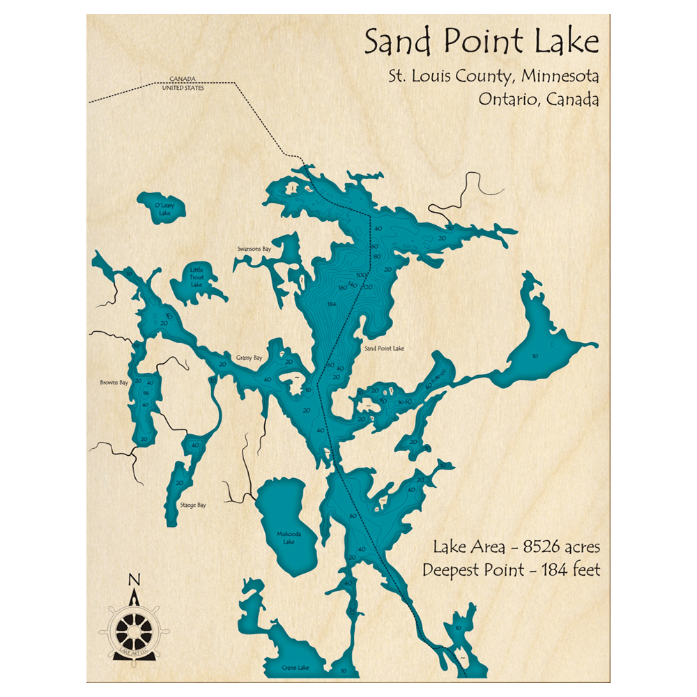 Sand Point Lake (ON, MN) 3D Custom Wood Map – Lake Art LLC