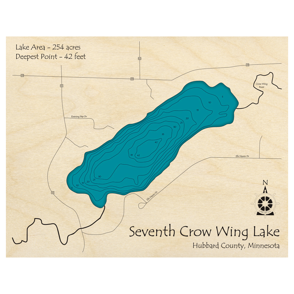 Seventh Crow Wing Lake, Minnesota 3D Custom Wood Map – Lake Art LLC