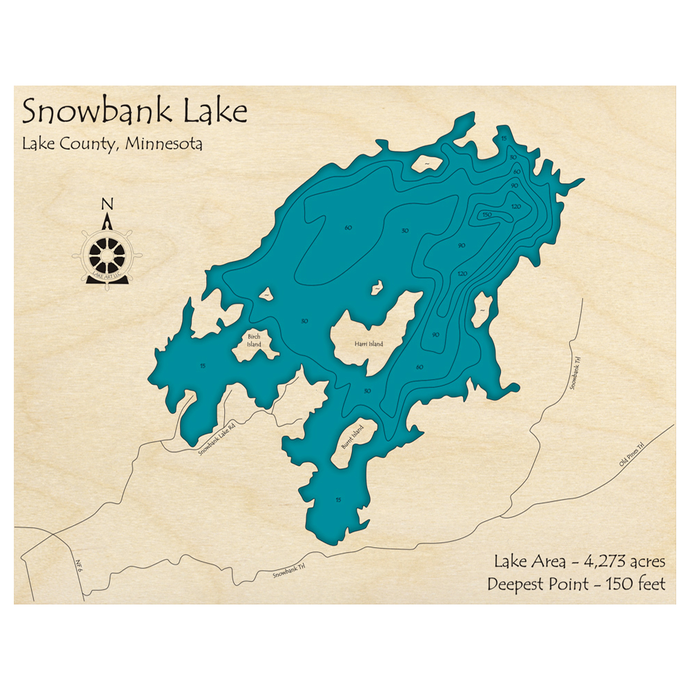 Snowbank Lake, Minnesota 3D Custom Wood Map – Lake Art LLC
