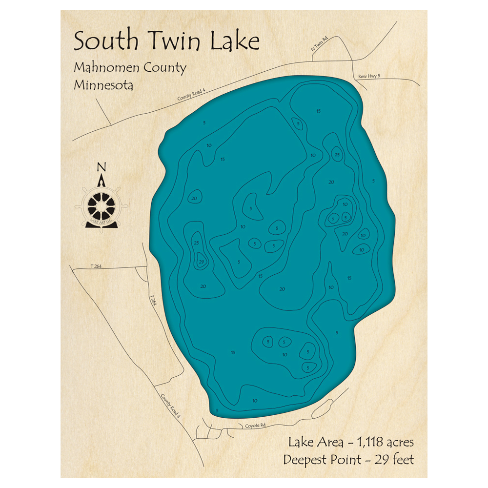 Twin Lake, Minnesota 3D Custom Wood Map – Lake Art LLC