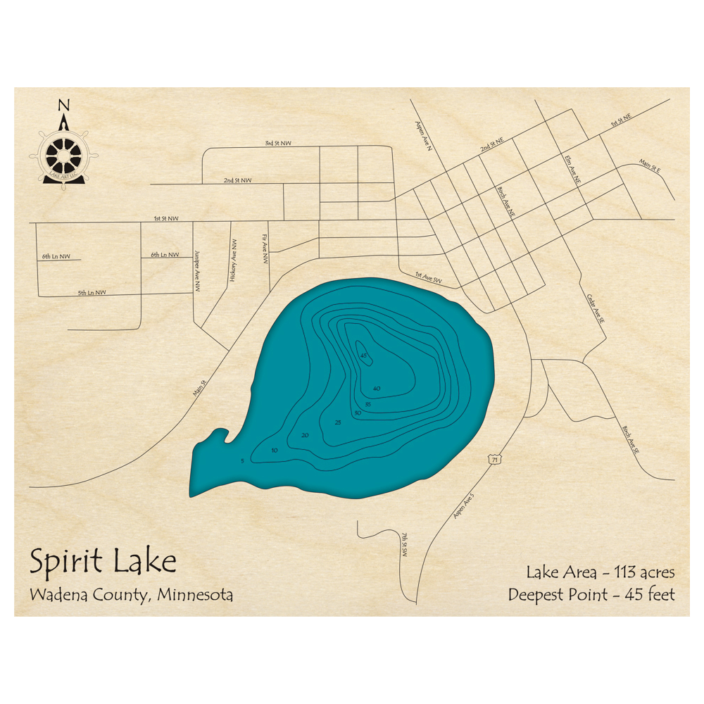 Spirit Lake, Minnesota 3D Custom Wood Map – Lake Art LLC