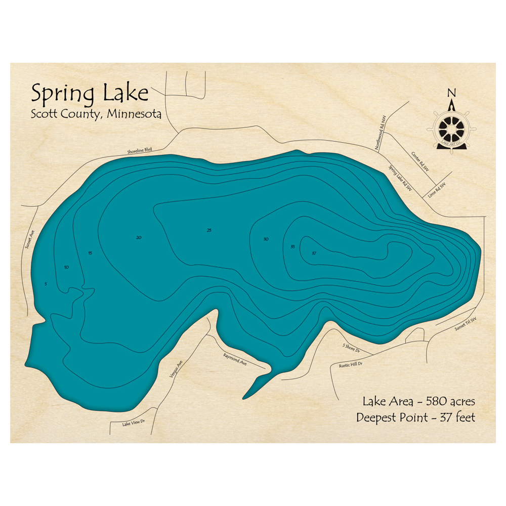 Spring Lake, Minnesota 3D Custom Wood Map – Lake Art LLC