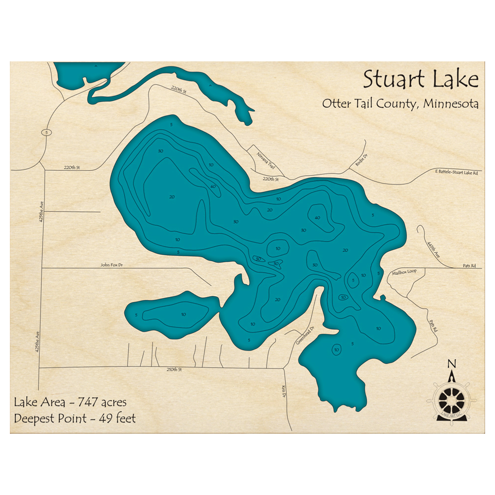 Stuart Lake, Minnesota 3D Custom Wood Map – Lake Art LLC