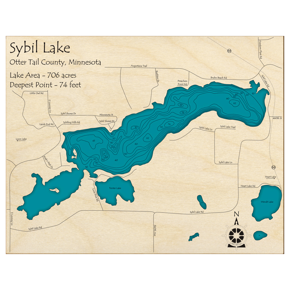Sybil Lake, Minnesota 3D Custom Wood Map – Lake Art LLC