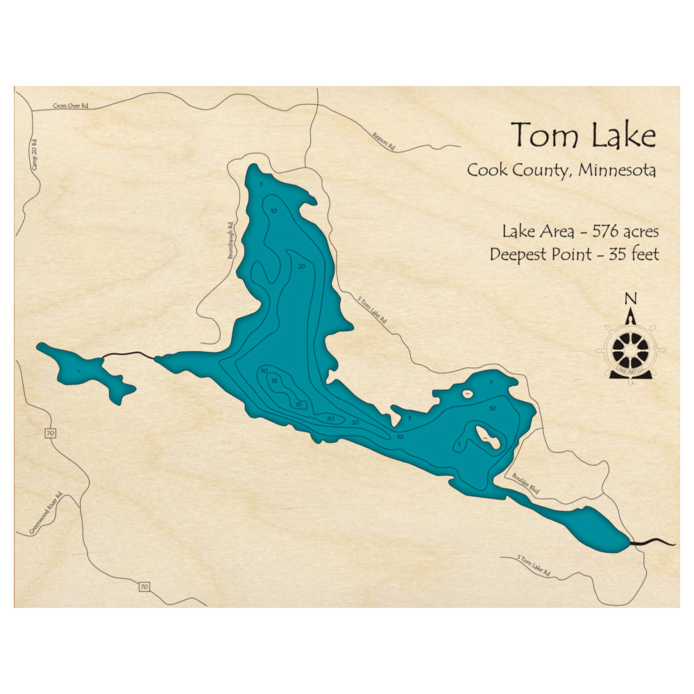 Tom Lake, Minnesota 3D Custom Wood Map – Lake Art LLC
