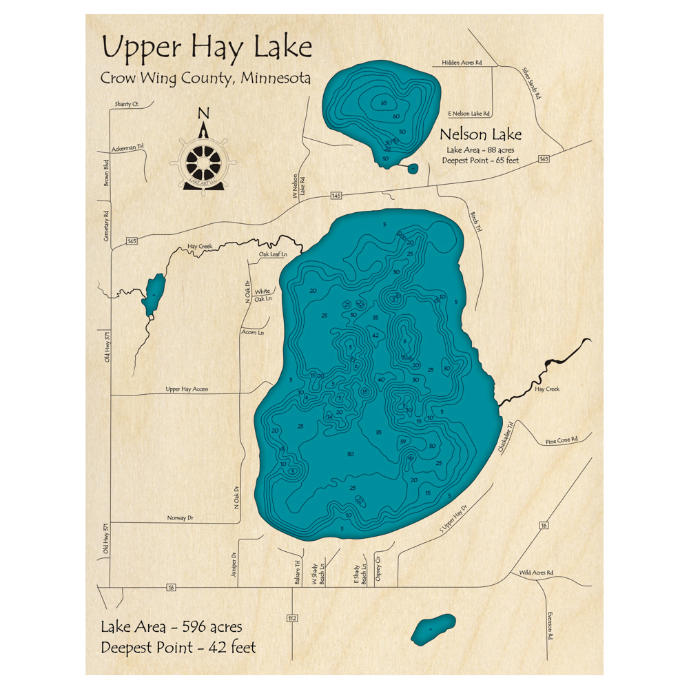 Hay Lake, Minnesota 3D Custom Wood Map – Lake Art LLC