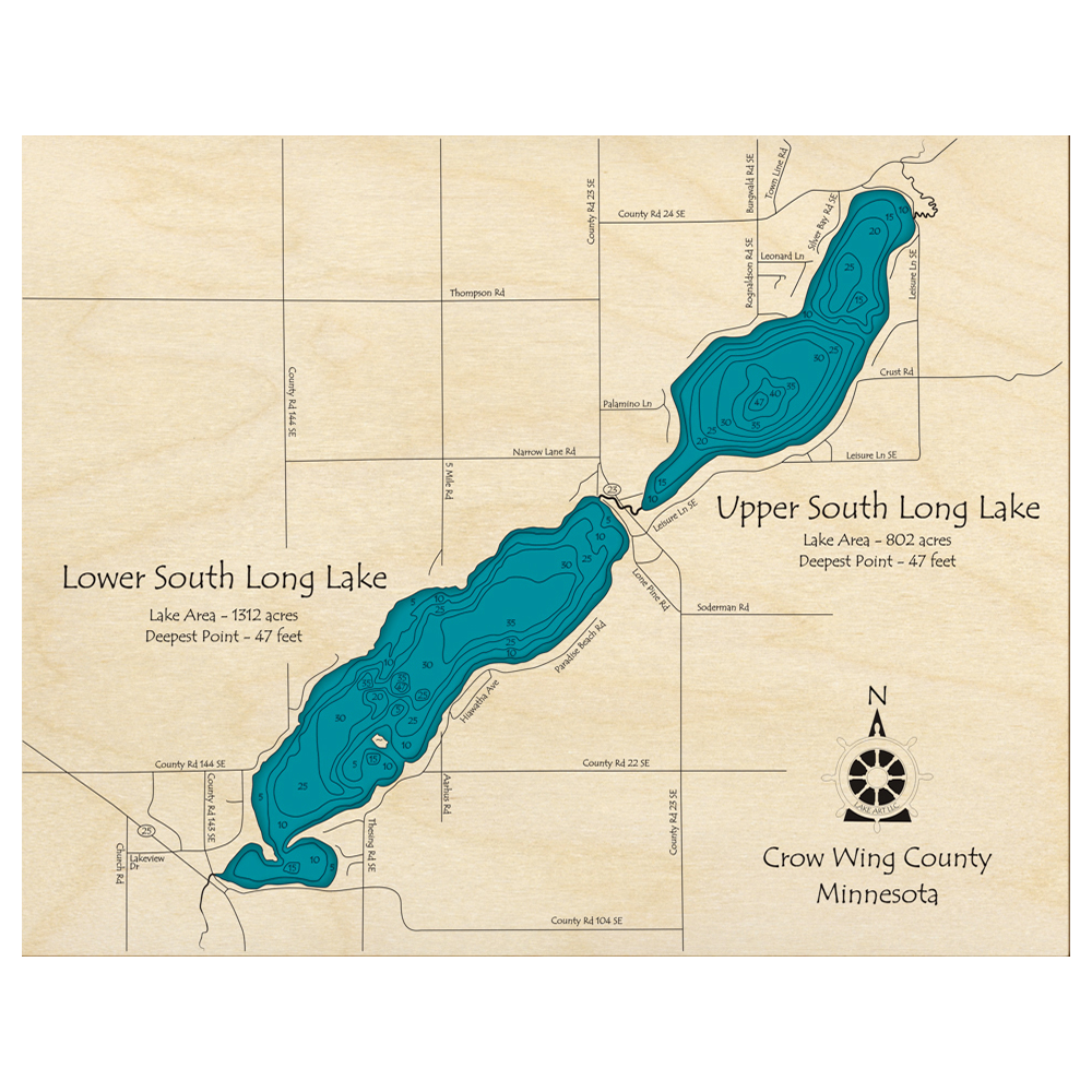 Upper and Lower South Long Lake, Minnesota 3D Custom Wood Map – Lake ...