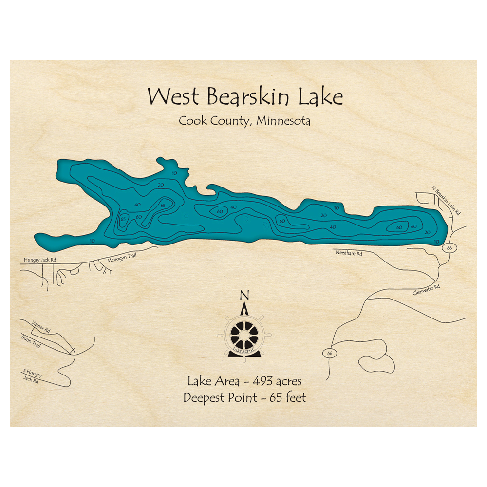 West Bearskin Lake, Minnesota 3D Custom Wood Map – Lake Art LLC