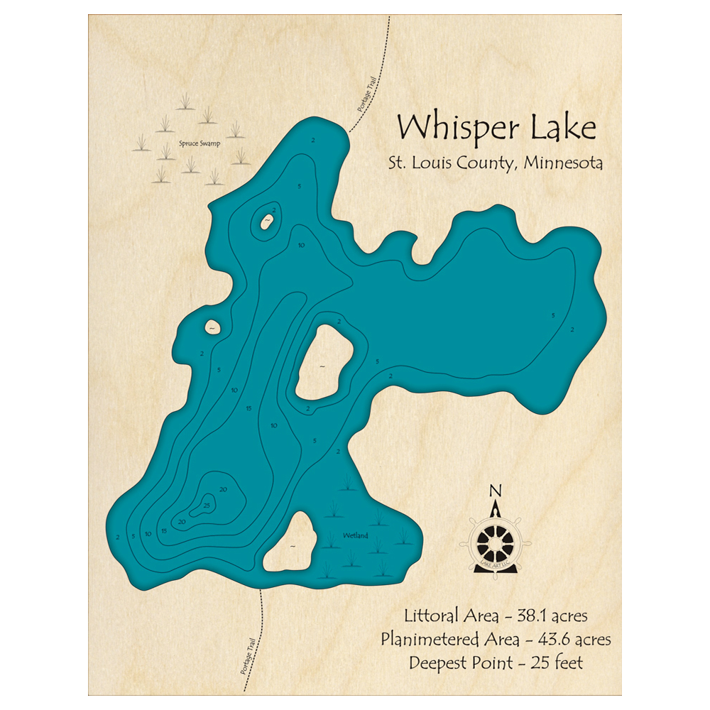 Whisper Lake, Minnesota 3D Custom Wood Map – Lake Art LLC