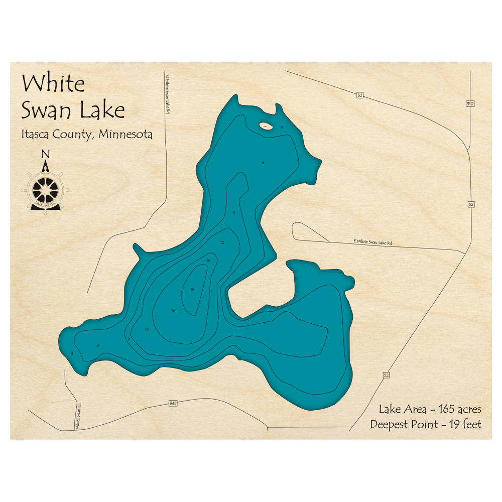 White Swan Lake, Minnesota 3D Custom Wood Map – Lake Art LLC