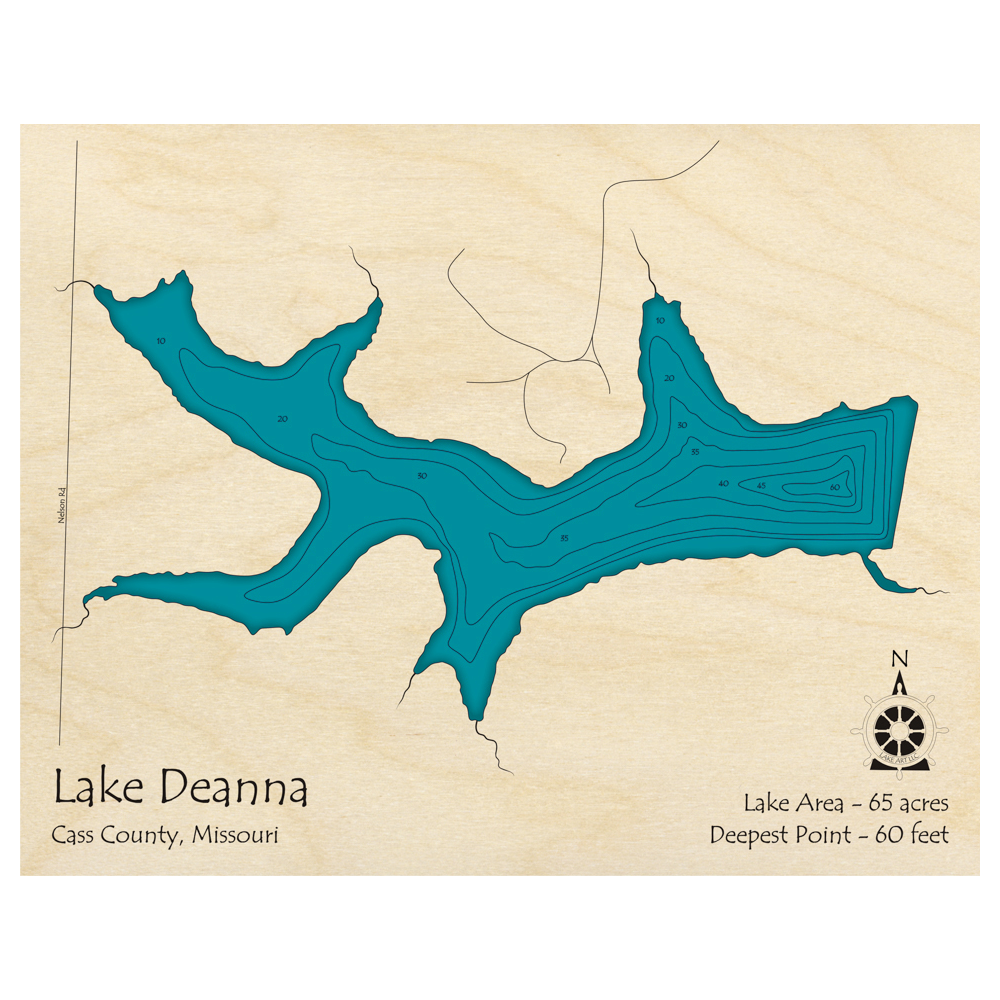 Lake Deanna, Missouri 3D Custom Wood Map – Lake Art LLC
