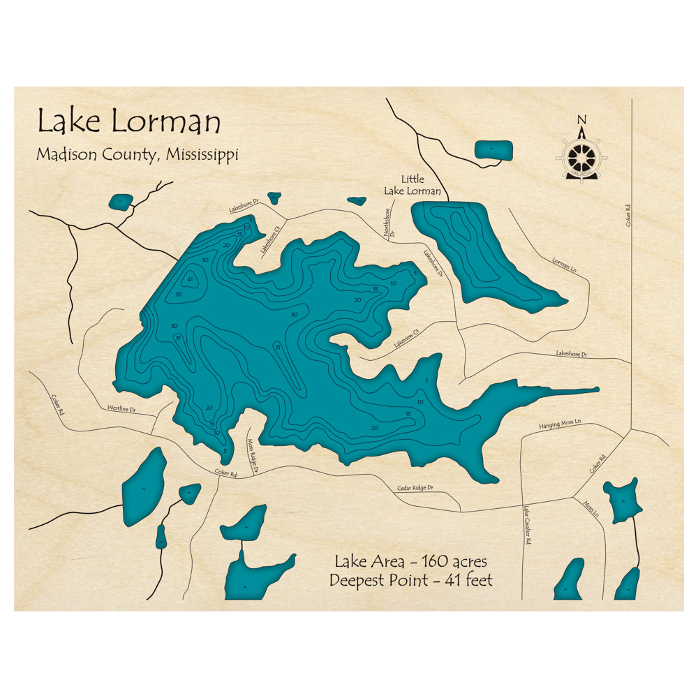 Lake Lorman, Mississippi 3D Custom Wood Map – Lake Art LLC