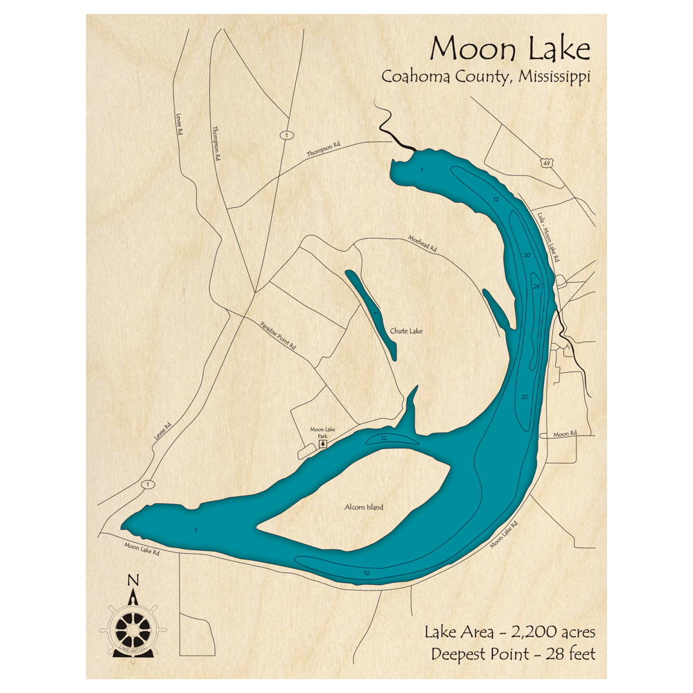 Moon Lake, Mississippi 3D Custom Wood Map – Lake Art LLC
