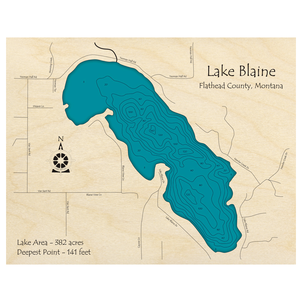 Lake Blaine, Montana 3D Custom Wood Map – Lake Art LLC