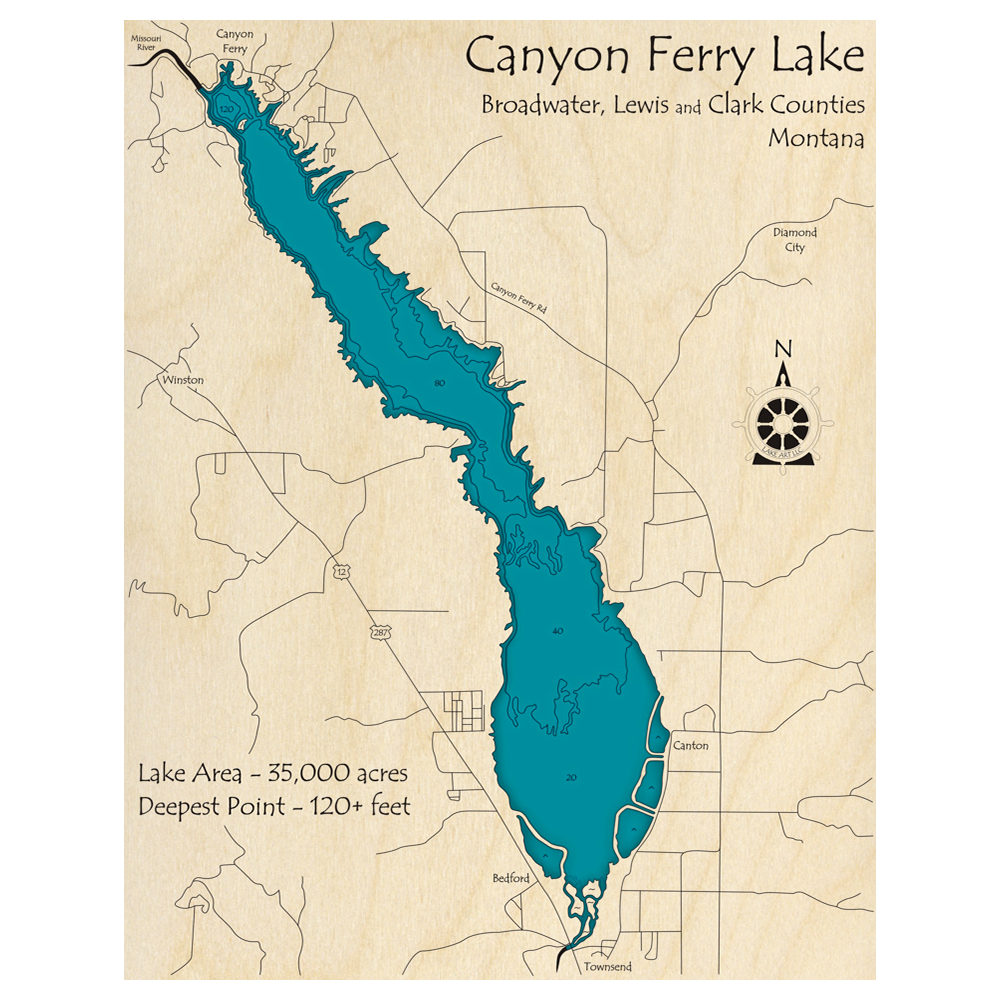 Canyon Ferry Lake, Montana 3D Custom Wood Map – Lake Art LLC