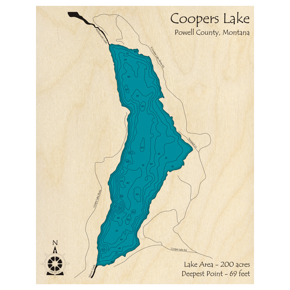 Coopers Lake, Montana 3D Custom Wood Map – Lake Art LLC