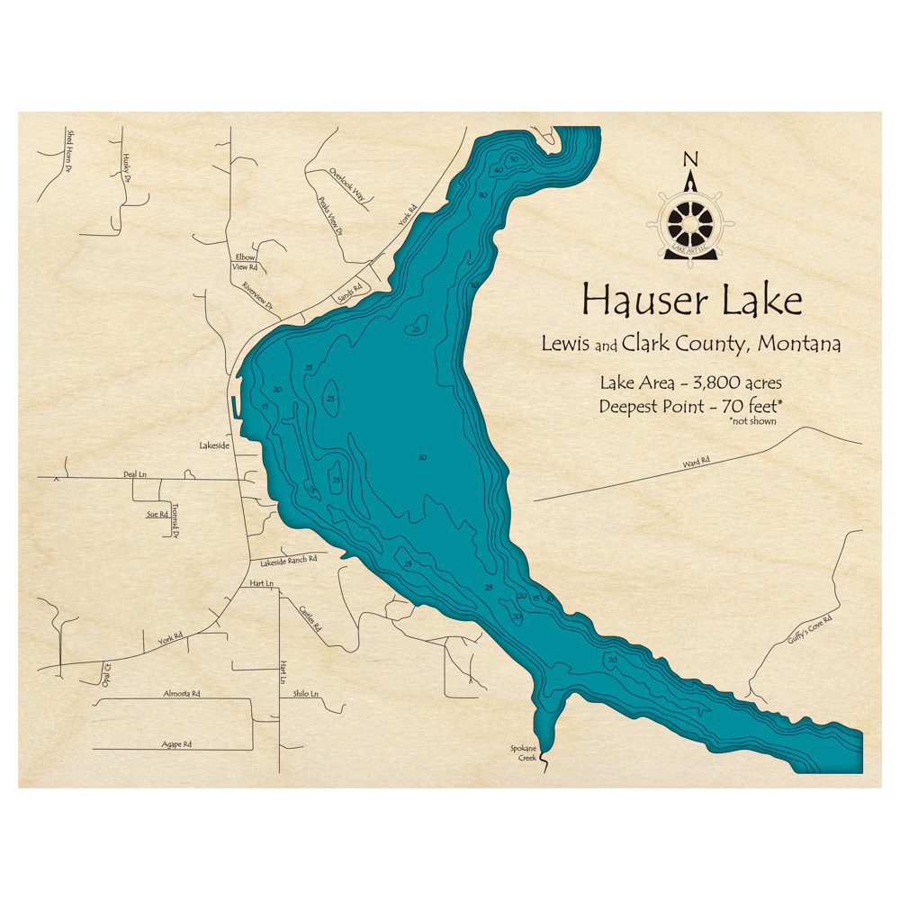 Hauser Lake, Montana 3D Custom Wood Map – Lake Art LLC