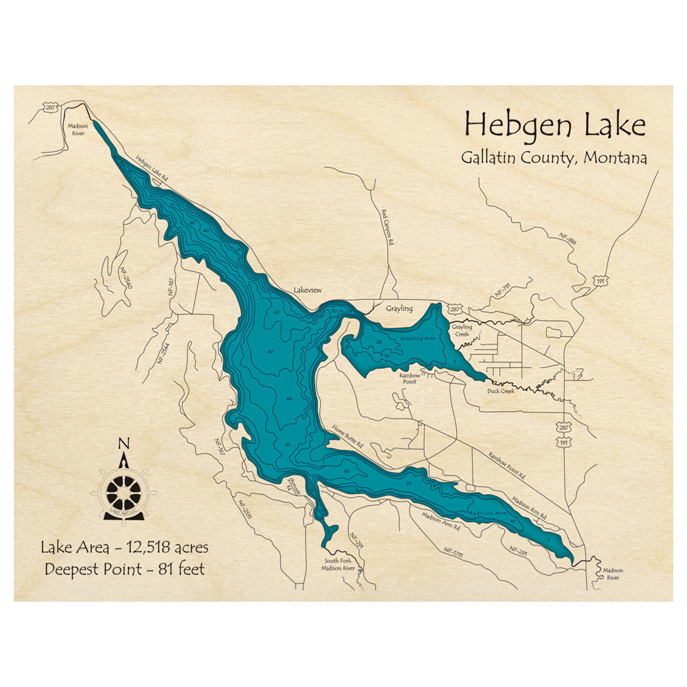 Hebgen Lake, Montana 3D Custom Wood Map – Lake Art LLC