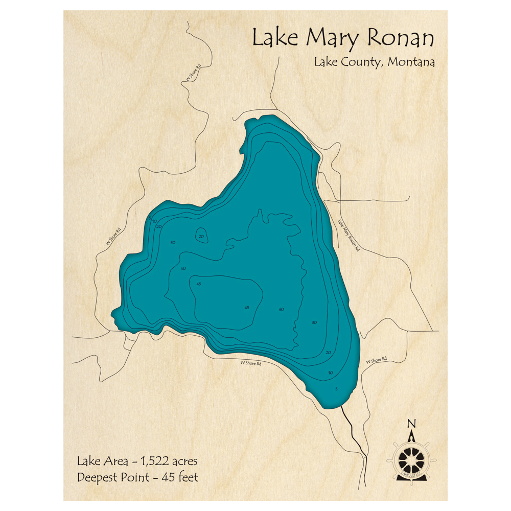 Lake Mary Ronan, Montana 3D Custom Wood Map – Lake Art LLC