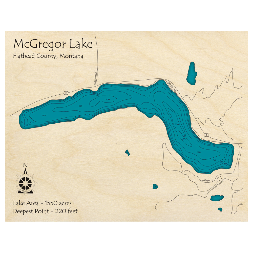 McGregor Lake, Montana 3D Custom Wood Map – Lake Art LLC