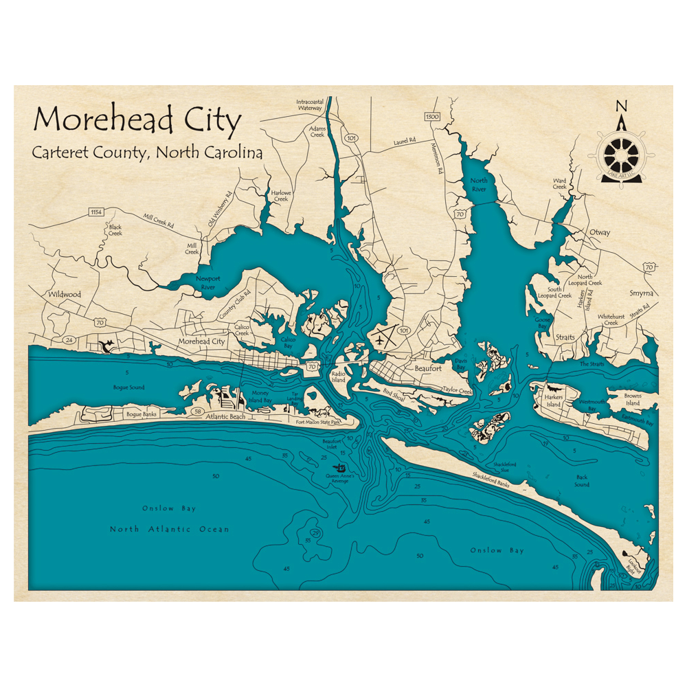 Morehead City, North Carolina 3D Custom Wood Map – Lake Art LLC