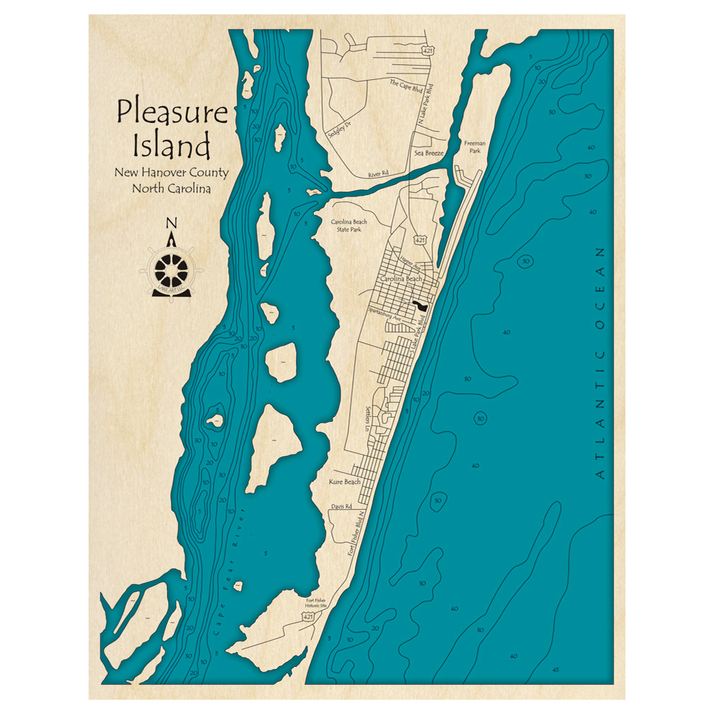 Pleasure Island, North Carolina 3D Custom Wood Map – Lake Art LLC