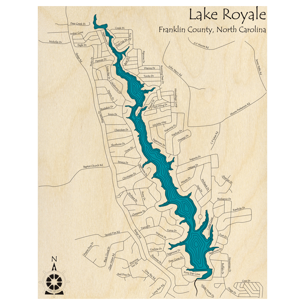 Lake Royale, North Carolina 3D Custom Wood Map – Lake Art LLC