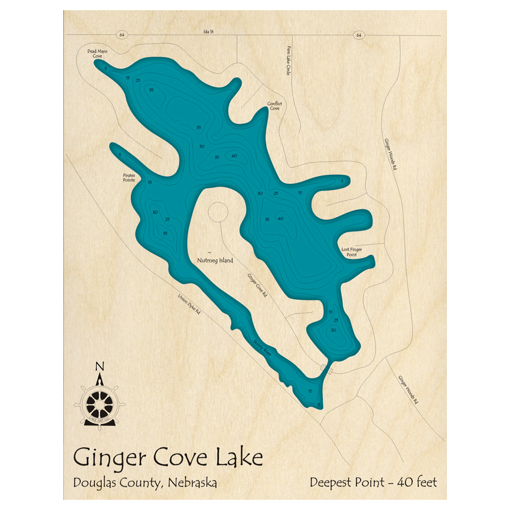 Ginger Cove Lake, Nebraska 3D Custom Wood Map – Lake Art LLC