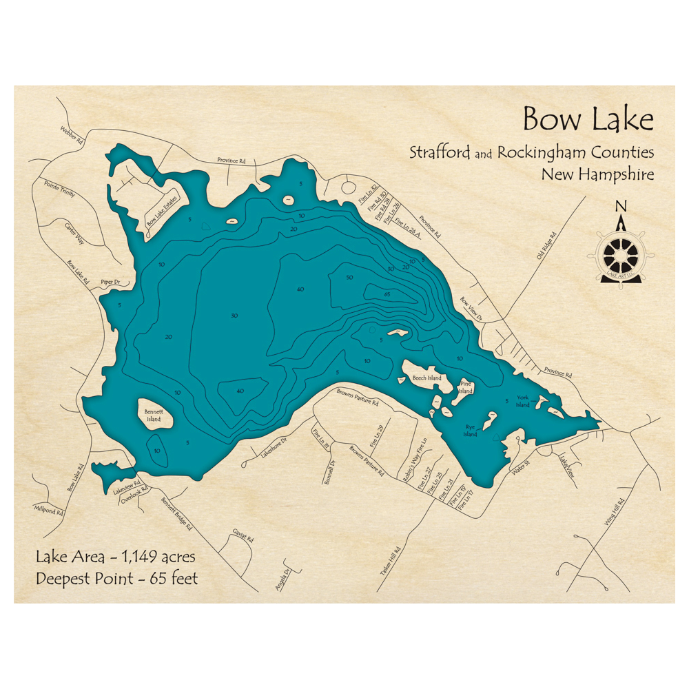 Bow Lake, New Hampshire 3D Custom Wood Map – Lake Art LLC