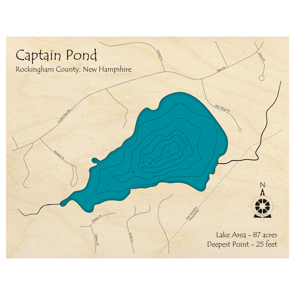 Captain Pond, New Hampshire 3D Custom Wood Map – Lake Art LLC