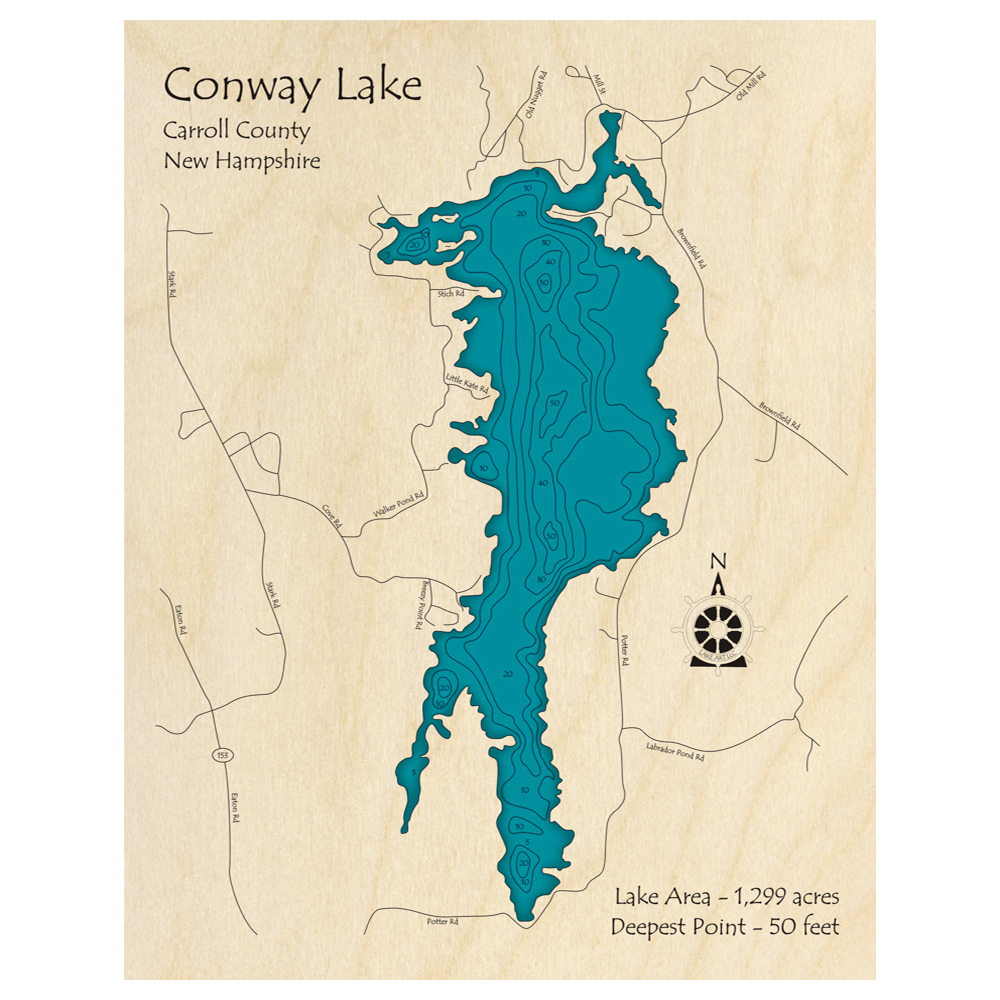 Conway Lake, New Hampshire 3D Custom Wood Map – Lake Art LLC