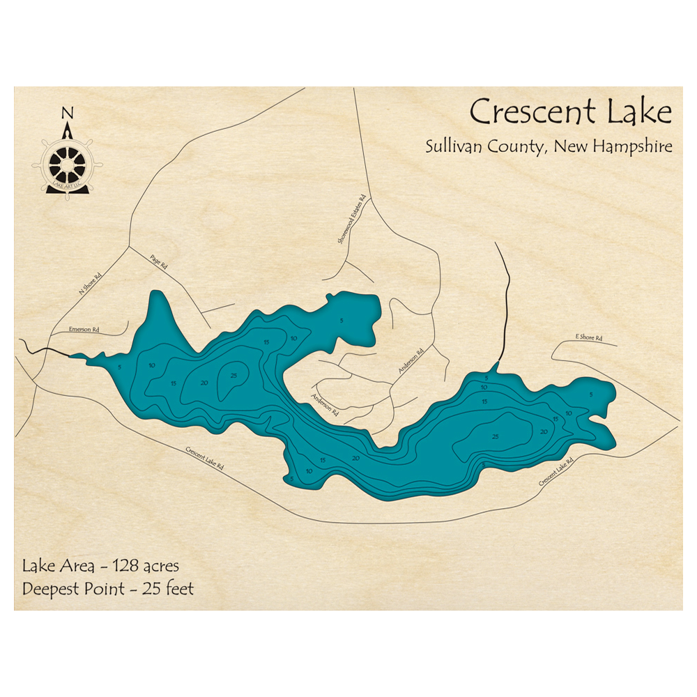 Crescent Lake, New Hampshire 3D Custom Wood Map – Lake Art LLC