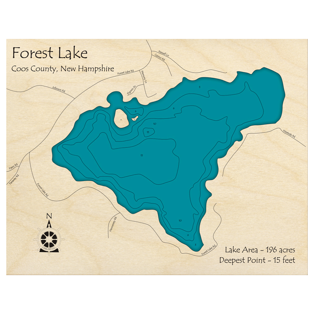 Forest Lake, New Hampshire 3D Custom Wood Map – Lake Art LLC
