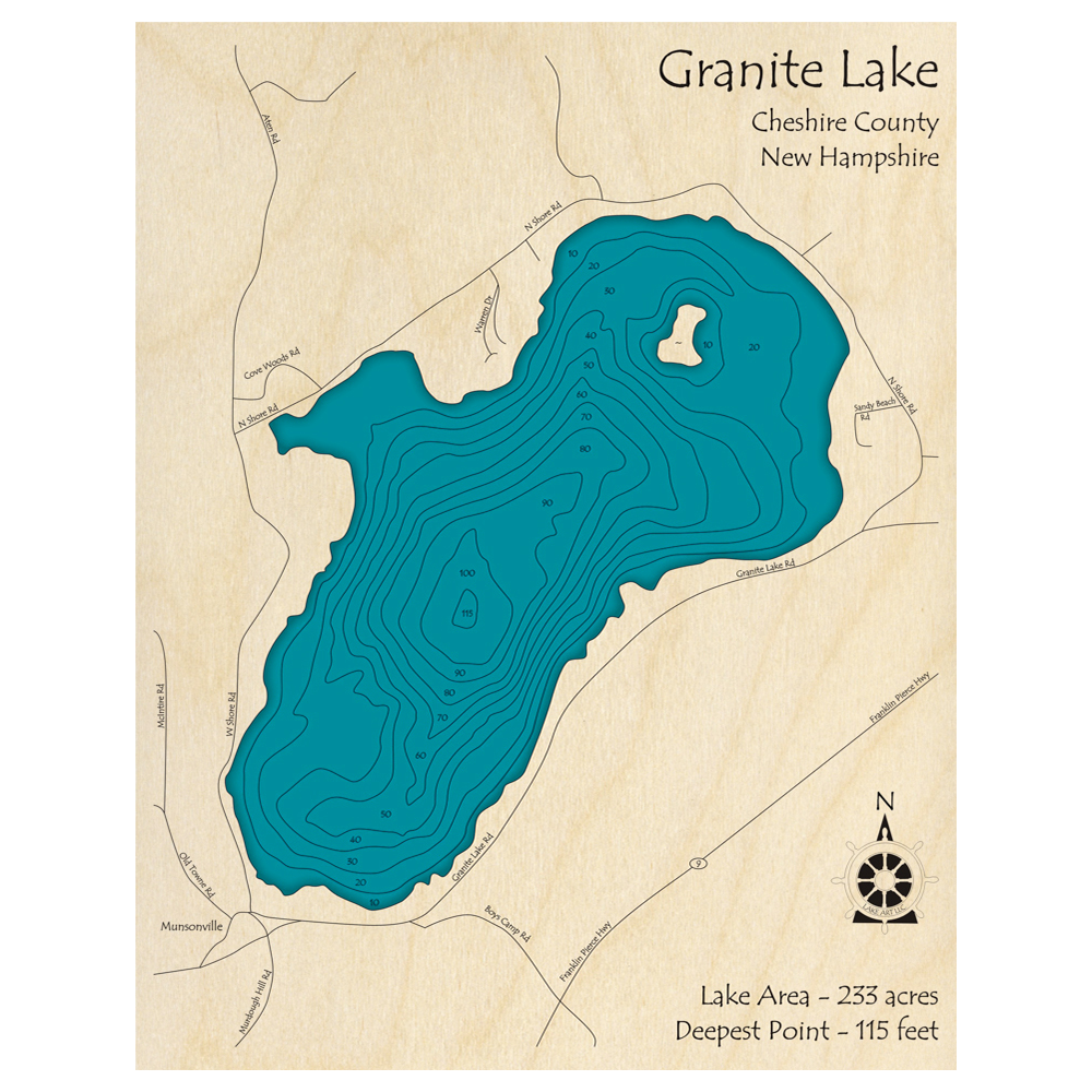 Granite Lake, New Hampshire 3D Custom Wood Map – Lake Art LLC
