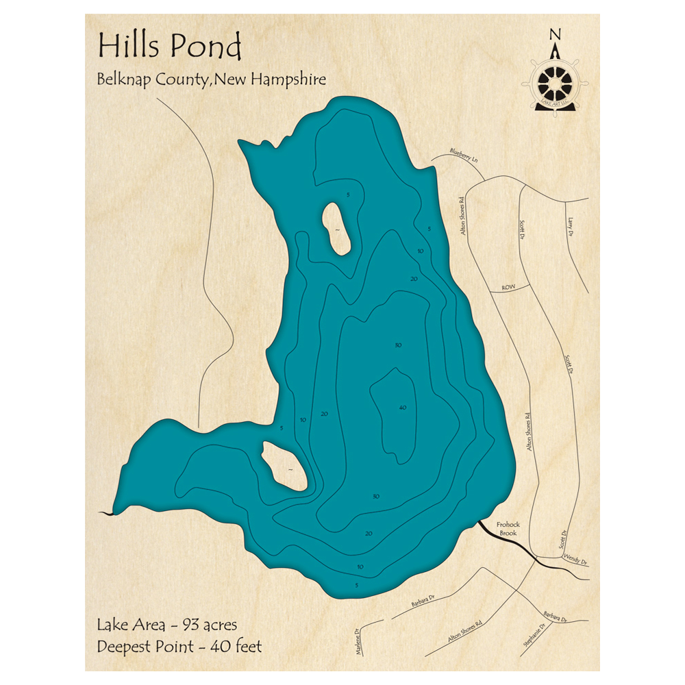 Hills Pond, New Hampshire 3D Custom Wood Map – Lake Art LLC