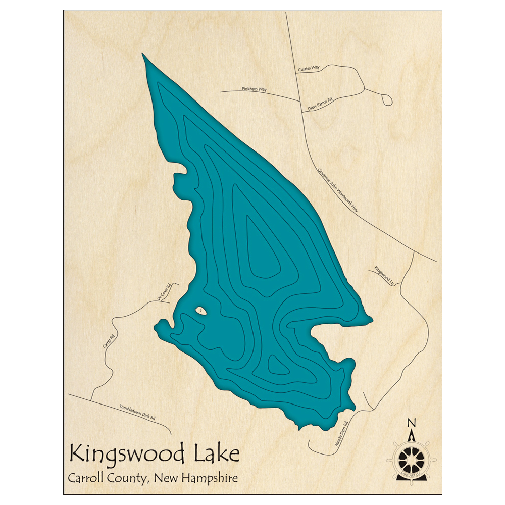 Kingswood Lake, New Hampshire 3D Custom Wood Map – Lake Art LLC