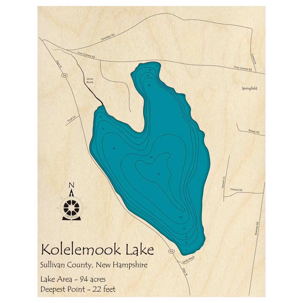 Kolelemook Lake, New Hampshire 3D Custom Wood Map – Lake Art LLC