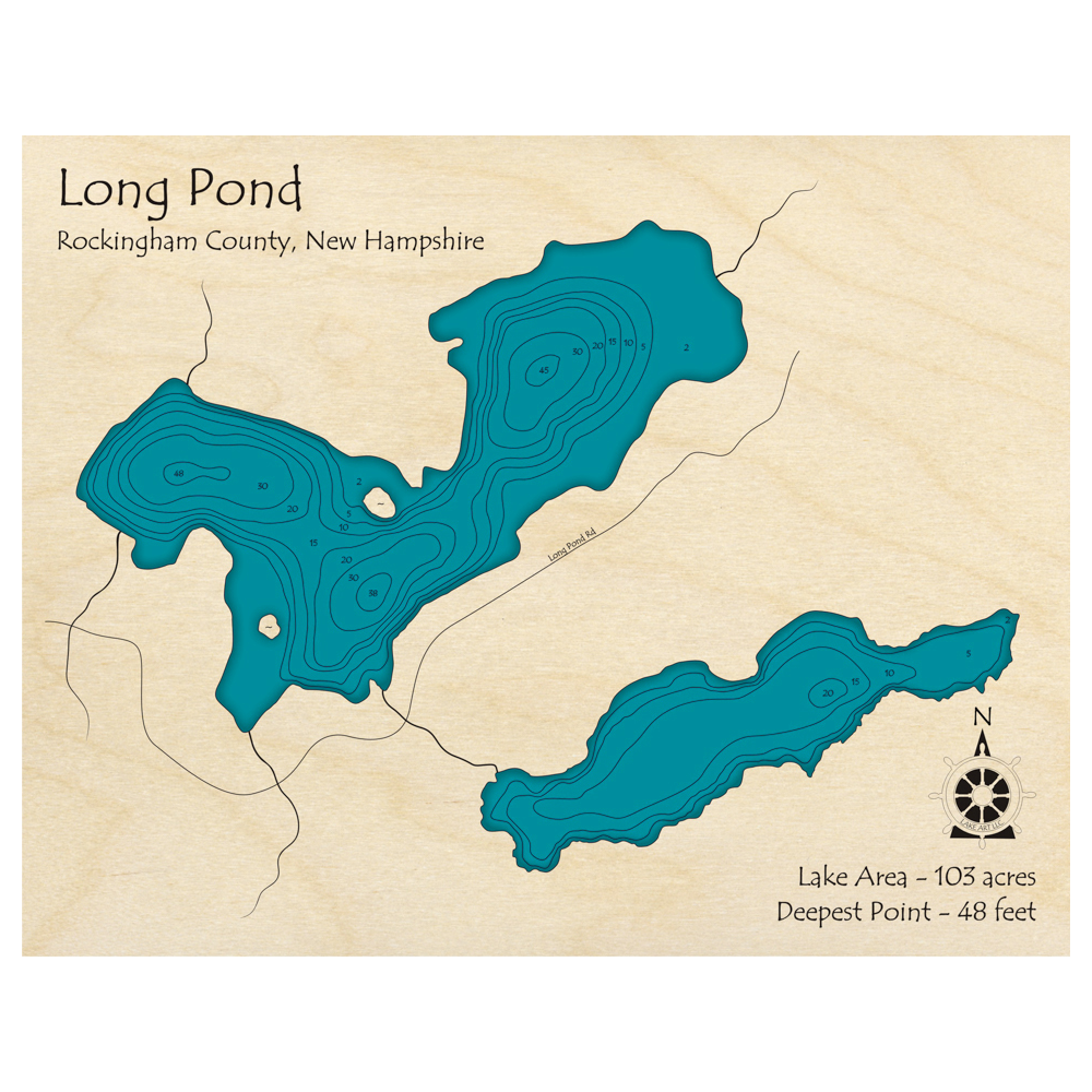 Long Pond, New Hampshire 3D Custom Wood Map – Lake Art LLC