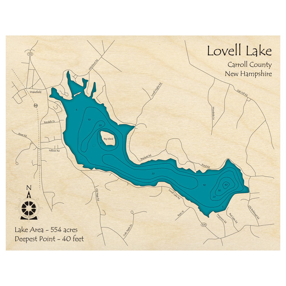 Lovell Lake, New Hampshire 3D Custom Wood Map – Lake Art LLC