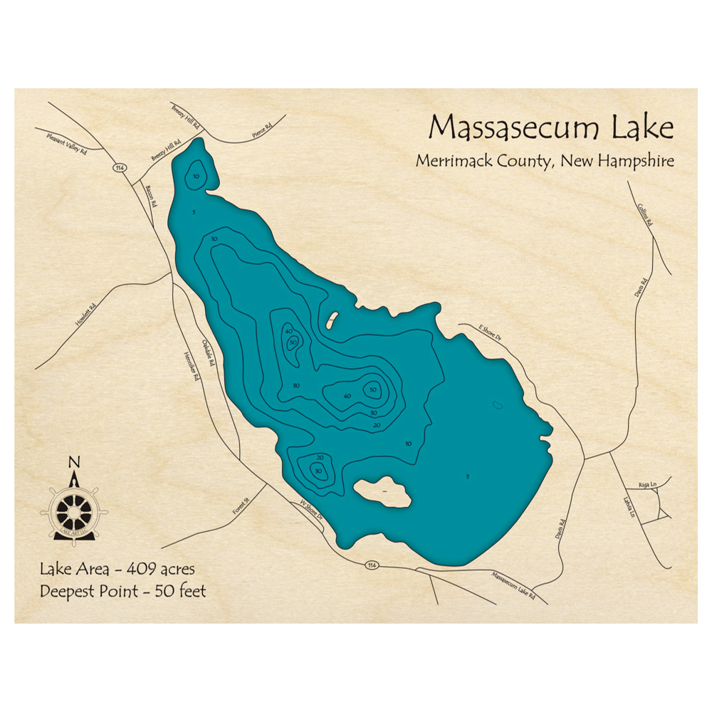 Massasecum Lake, New Hampshire 3D Custom Wood Map – Lake Art LLC