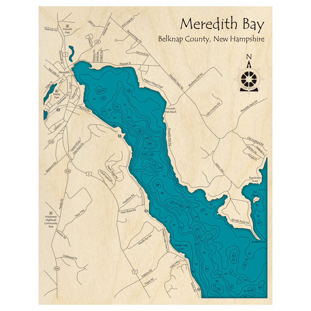 Meredith Bay, New Hampshire 3D Custom Wood Map – Lake Art LLC